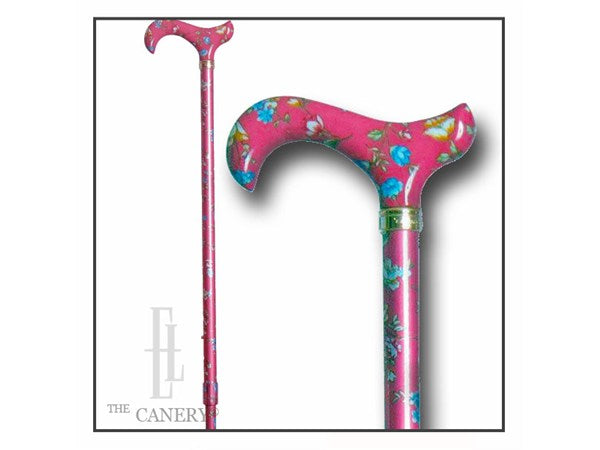 Tea Party Pink Floral Derby handle Adjustable Walking Cane – ELDERLUXE