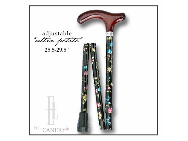 Ultra-Petite Adjustable Folding Travel Cane- Black Floral – ELDERLUXE